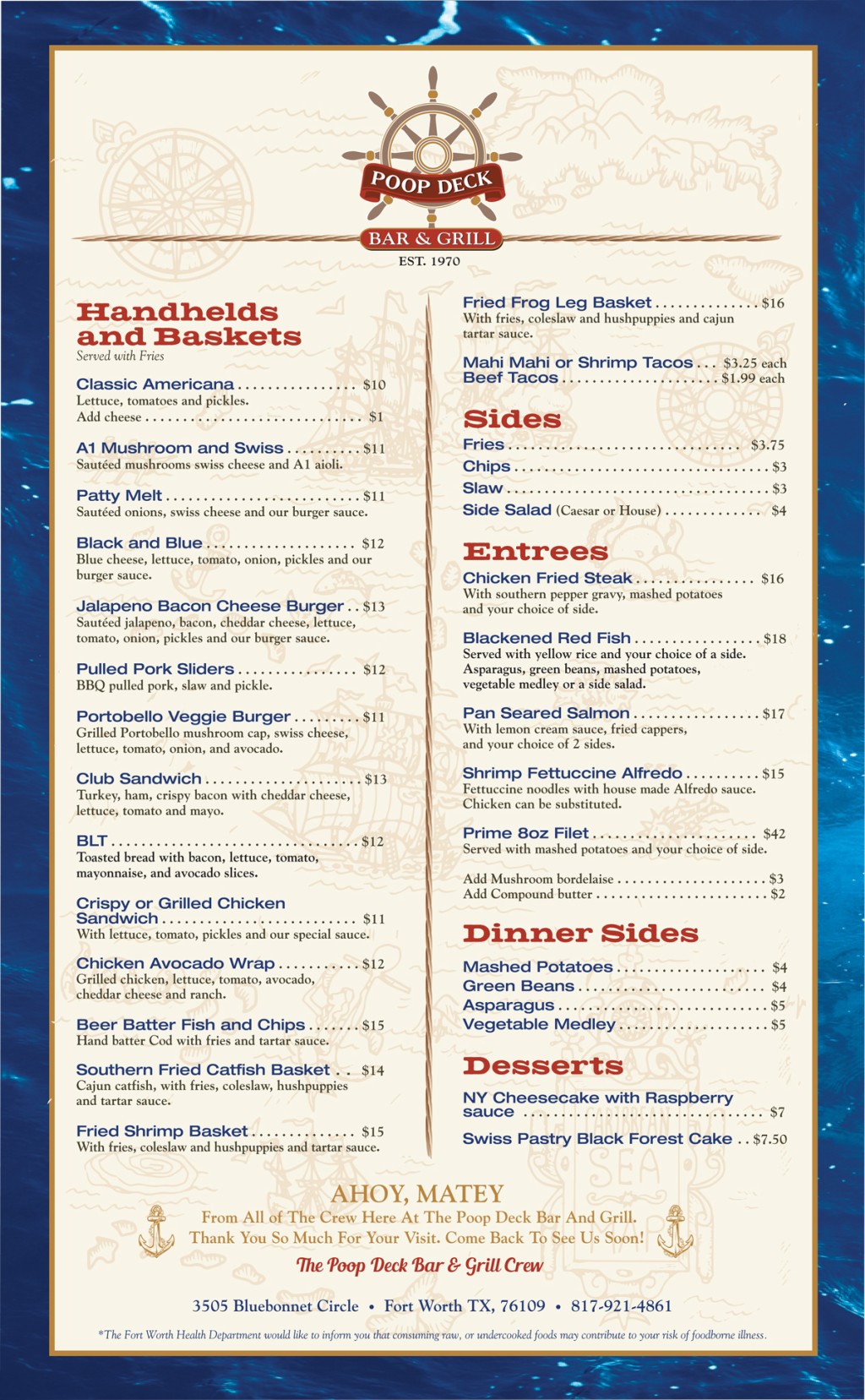 Menus | Poop Deck Bar and Grill