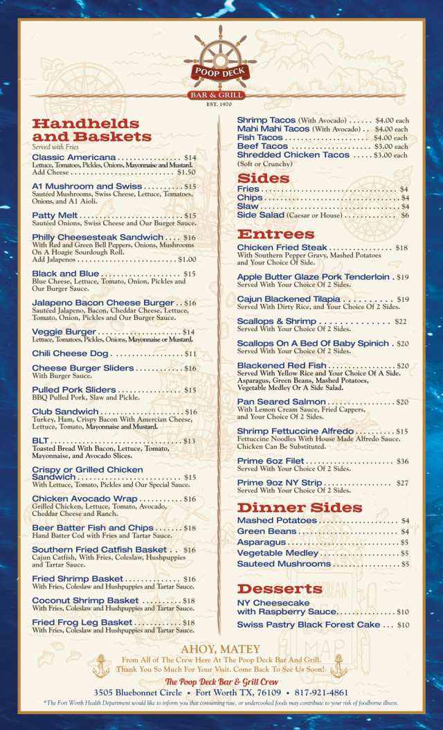 Menus | Poop Deck Bar and Grill