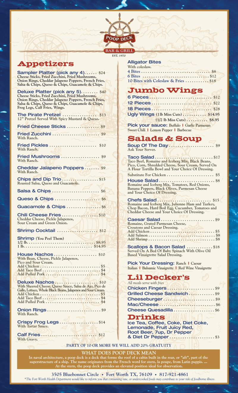 Menus | Poop Deck Bar and Grill