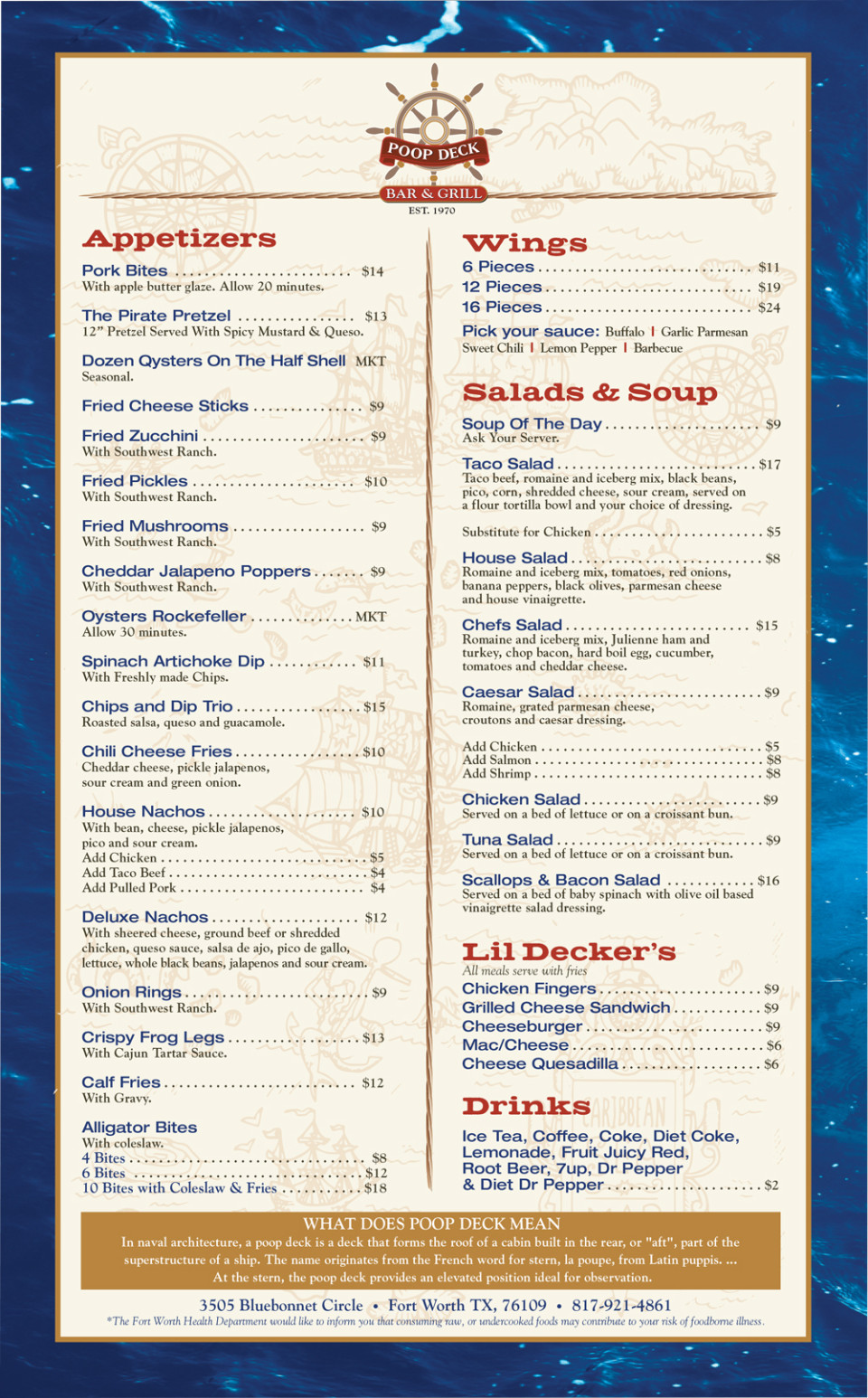 Menus | Poop Deck Bar and Grill
