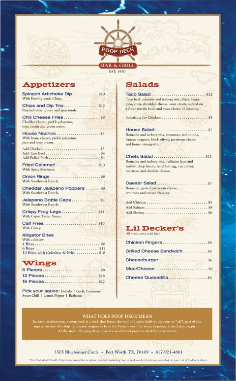 Menus | Poop Deck Bar and Grill