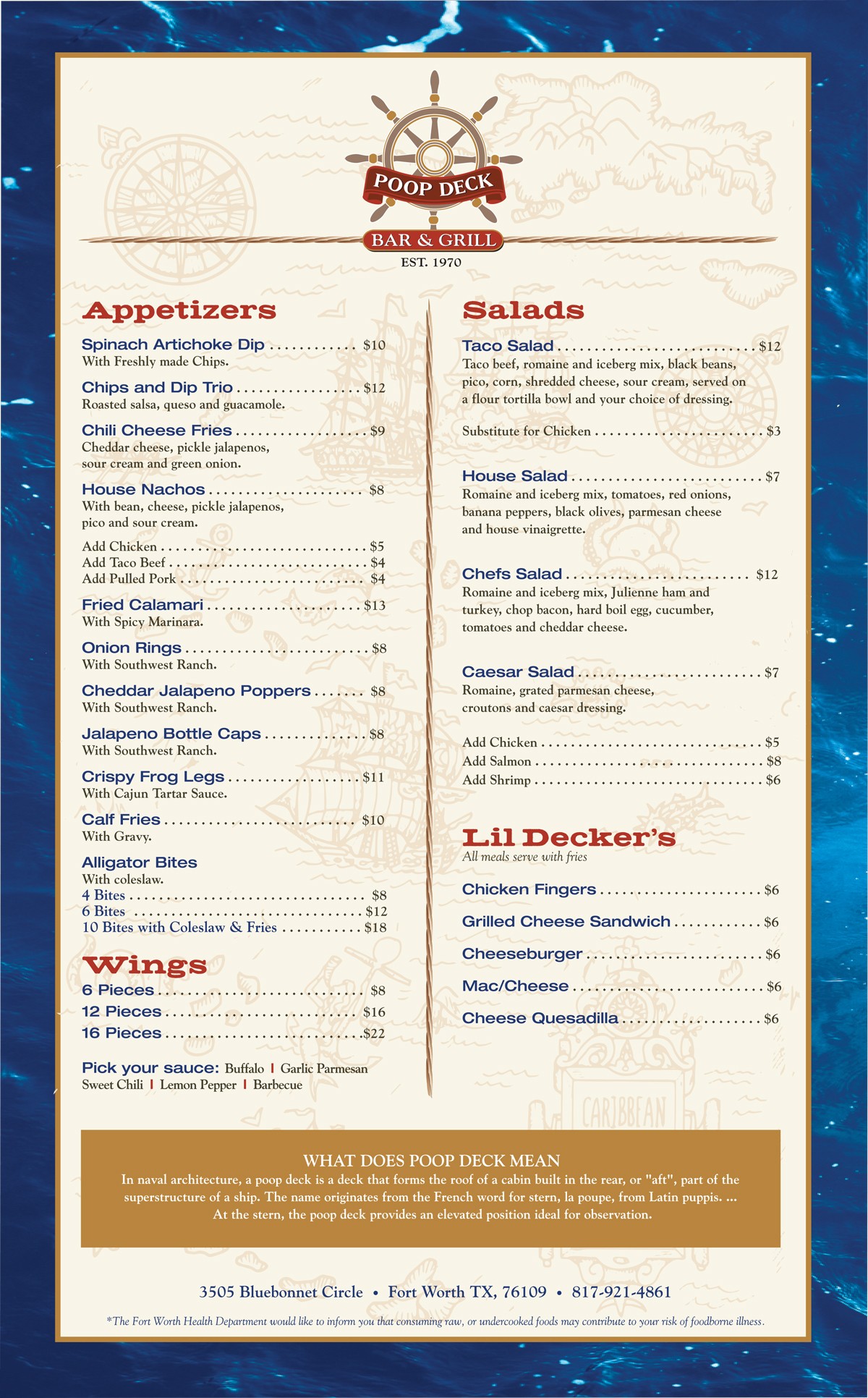 Menus | Poop Deck Bar and Grill